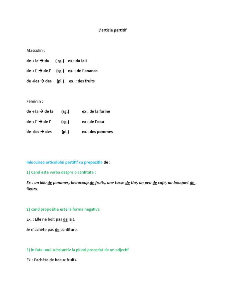 Guide de l'Article Partitif en Français | PDF