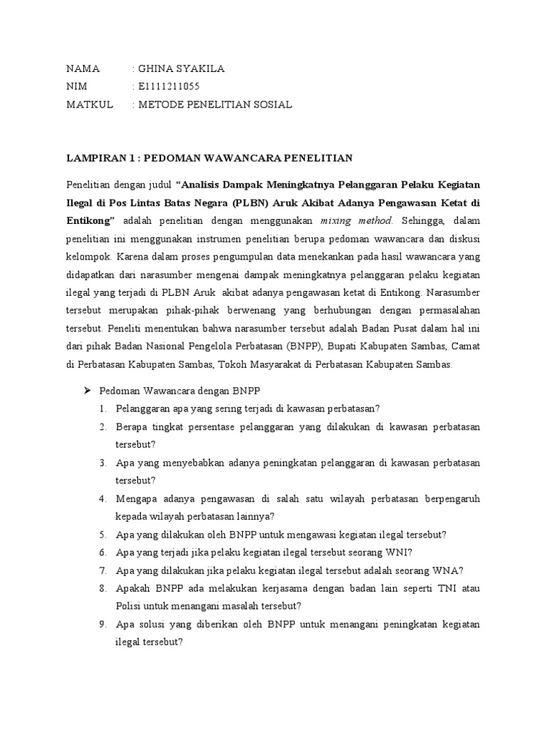 pedoman wawancara penelitian.docx | PDF