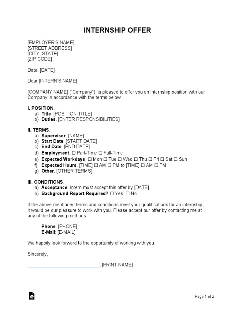 Internship Offer Template | PDF