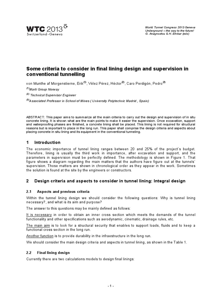 Tunnel Lining Design and Supervision Guide | PDF | Concrete | Tunnel