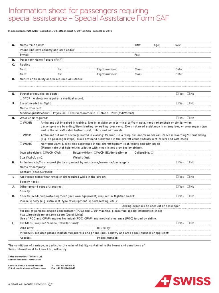 Special Assistance Form SAF | PDF | Breathing | Clinical Medicine