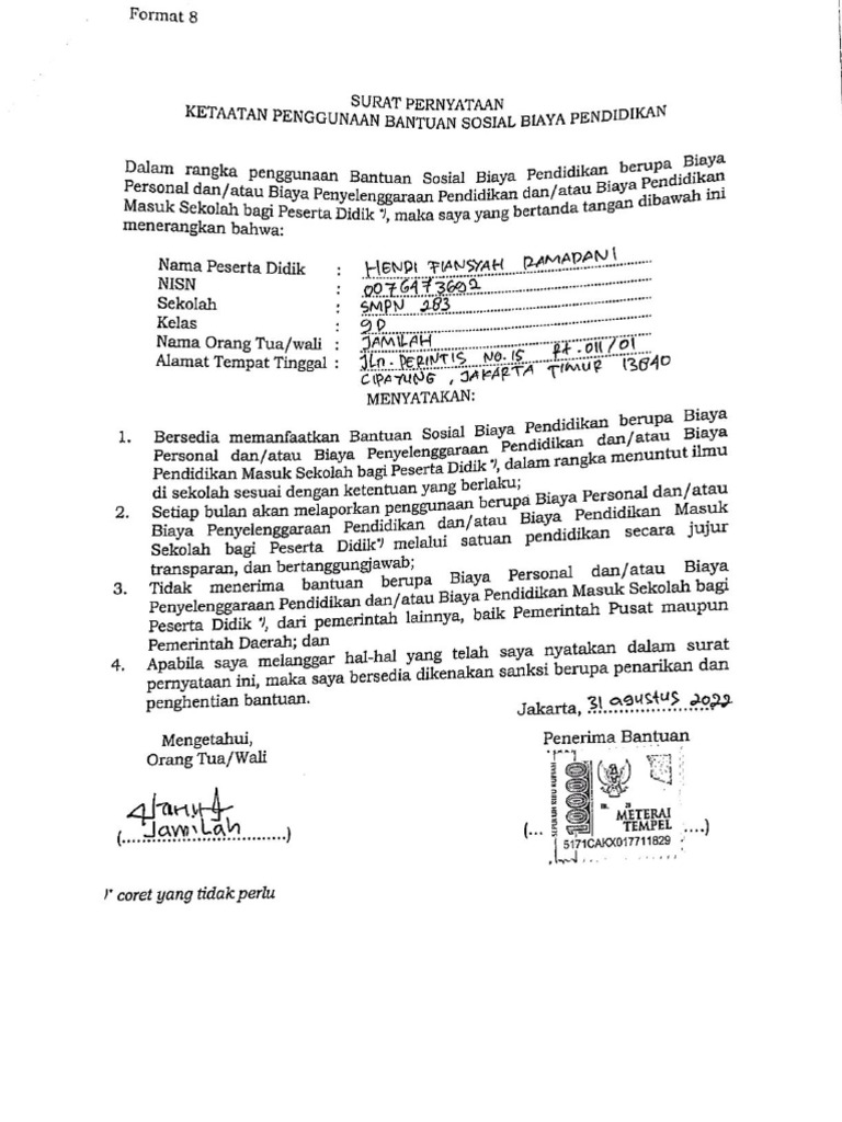 Formulir - KJP - SMPN 283 PDF | PDF