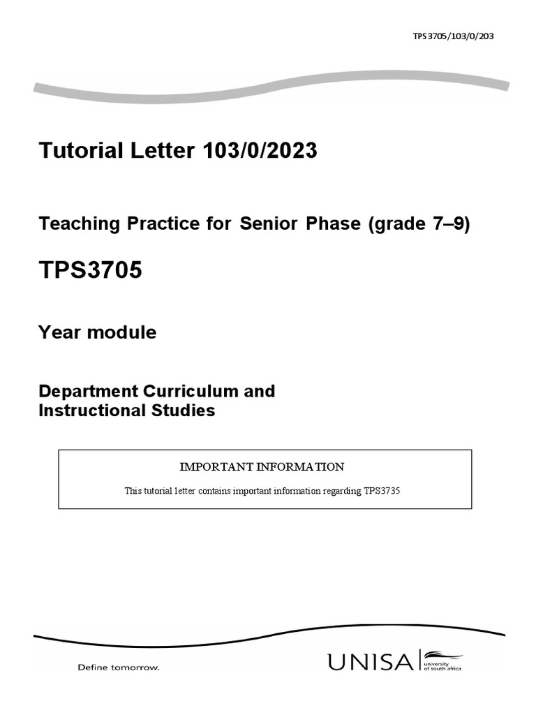 TPS3705 Tutorial Letter 103 | PDF | Lesson Plan | Teachers