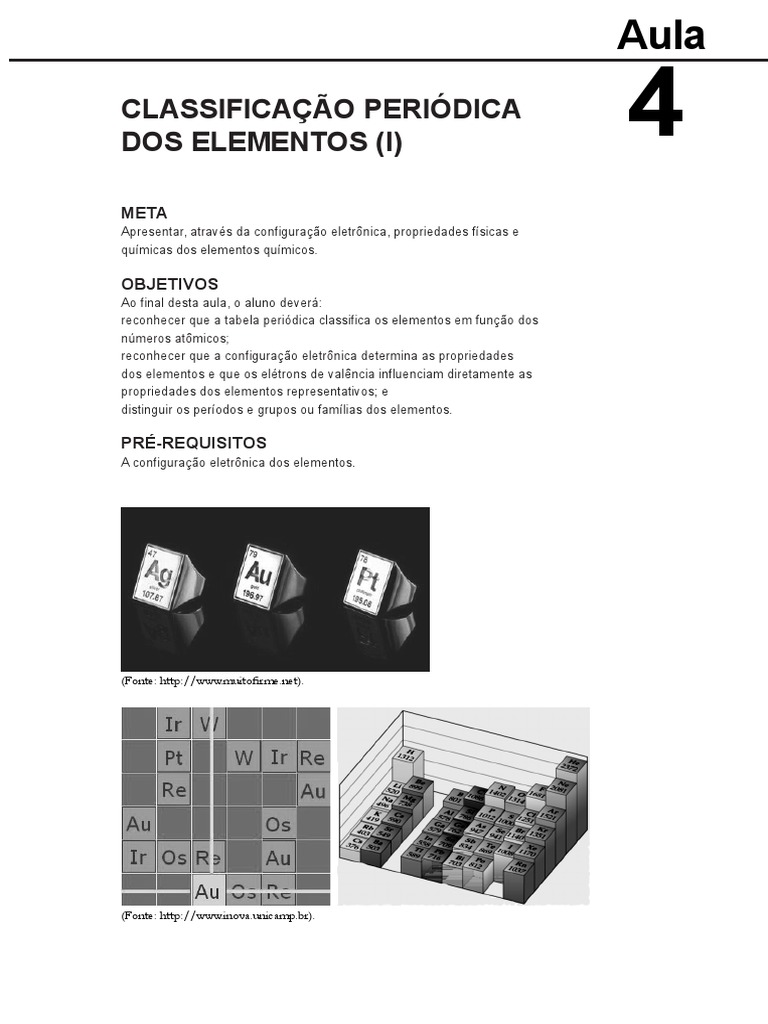Apostila Classificação Periódica | PDF | Tabela periódica | Elétron