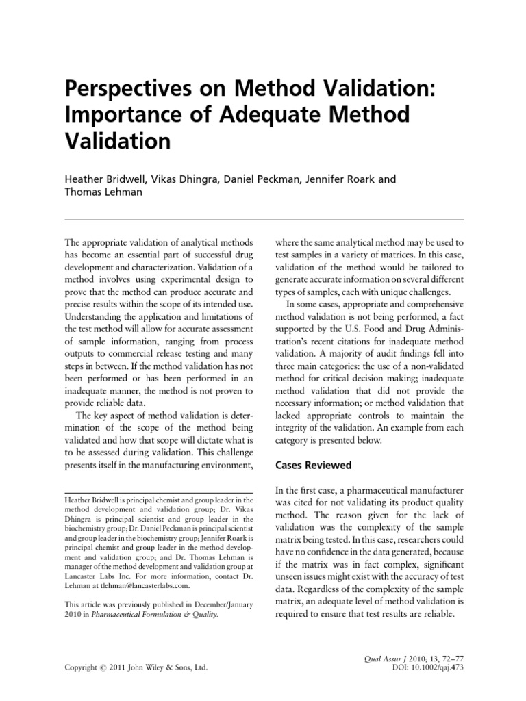 Perspectives On Method Validation PDF | PDF | Detection Limit | Accuracy And Precision