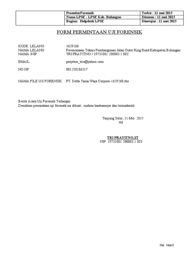 Form Uji Forensik | PDF