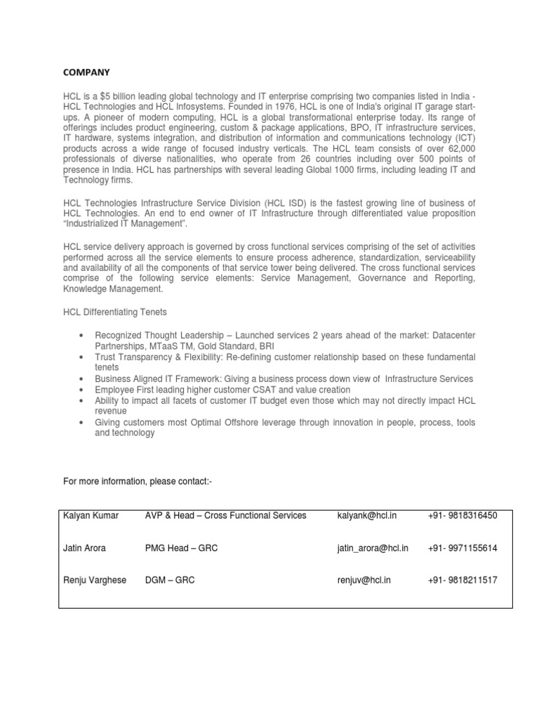 HCL Overview For RSA | Download Free PDF | Regulatory Compliance | Business