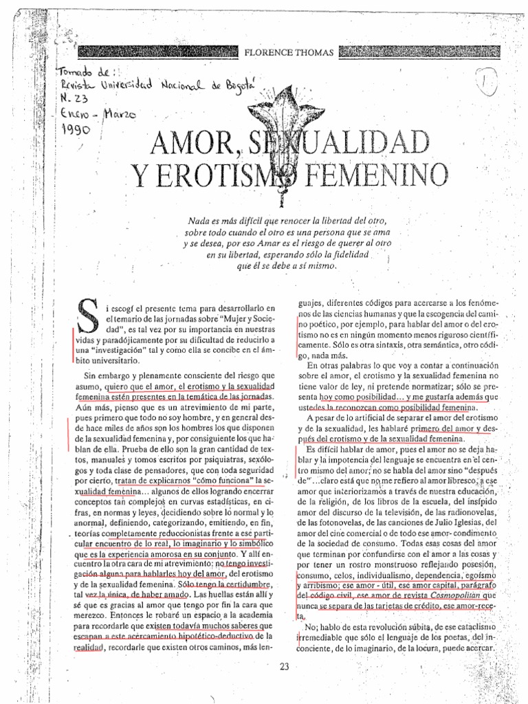 Amor, Sexualidad y Erotismo Femenino - Florence Thomas | PDF