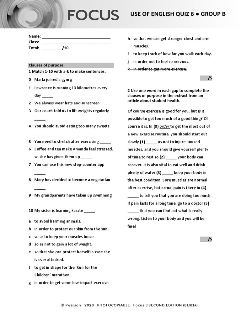 Focus3 2E UoE Quiz Unit6 GroupB PDF | PDF