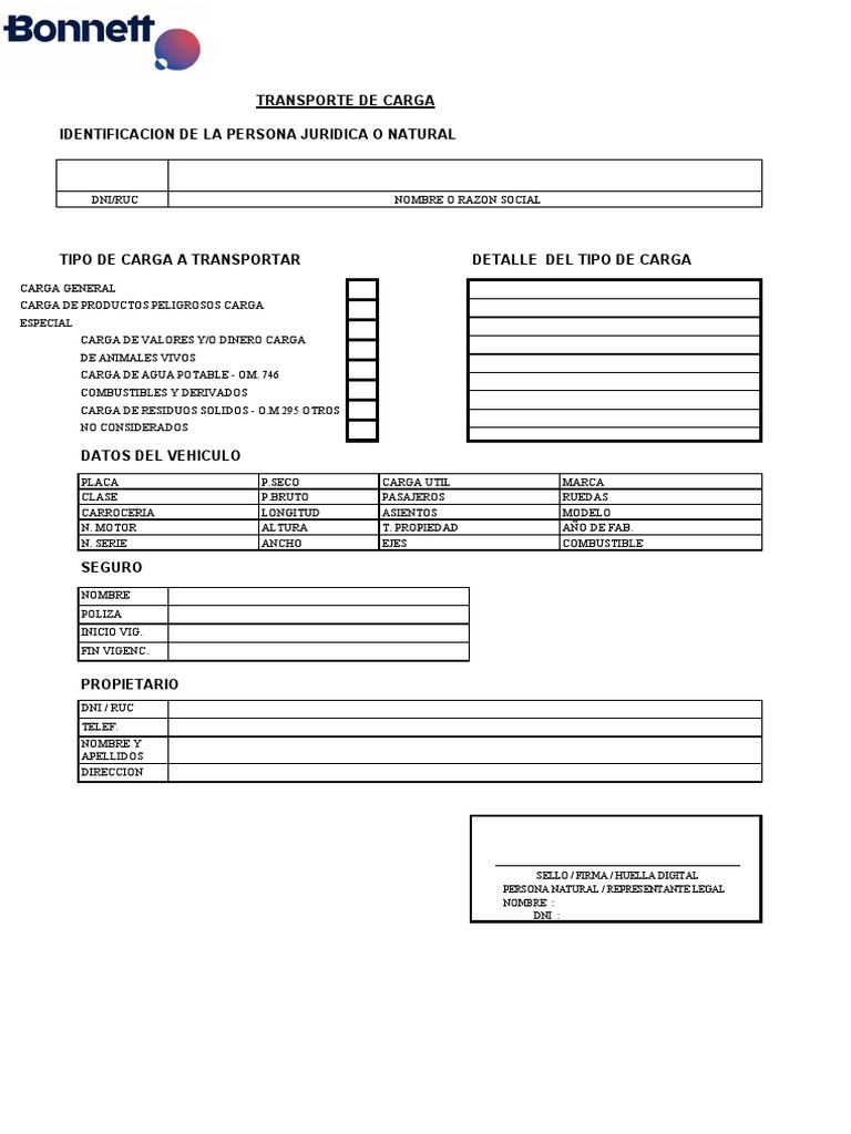 Formatos Transporte de Mercadería | PDF