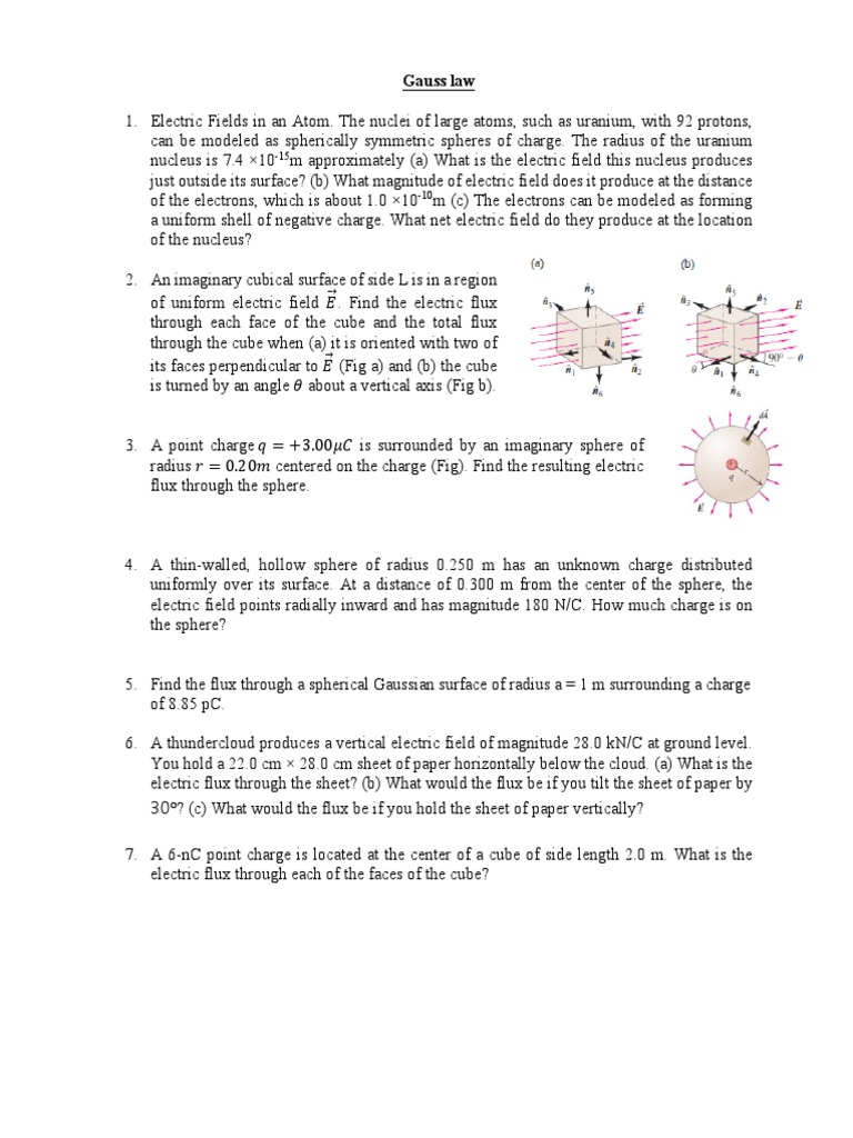 Gauss Law Sample Problems PDF | PDF | Atomic Nucleus | Sphere