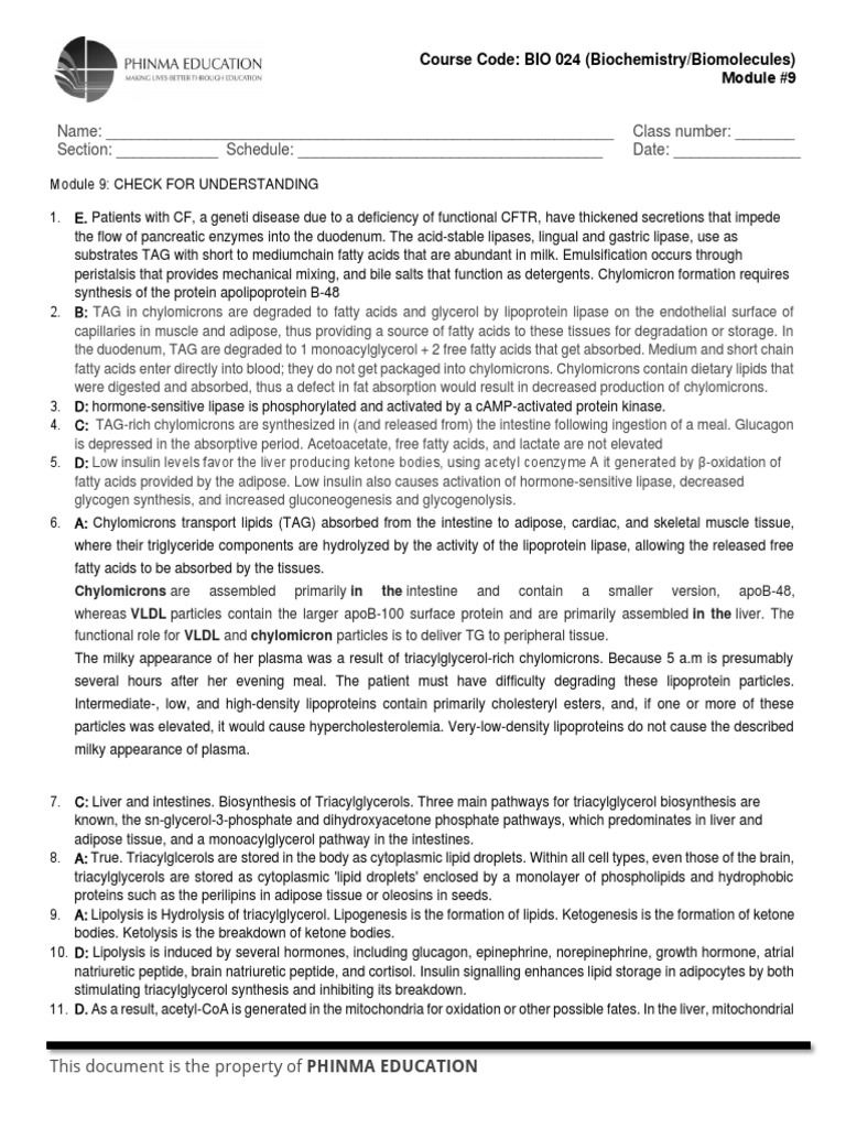 Module 9 Rationale | PDF | Lipoprotein | Ketosis