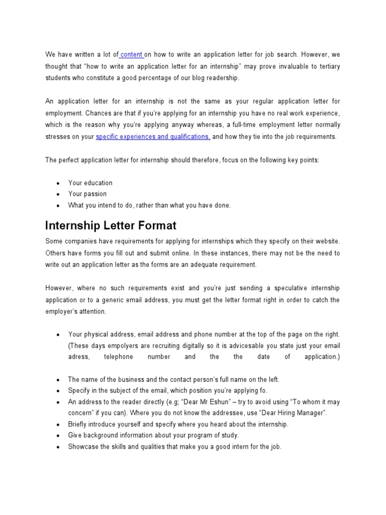 Internship Application Letter Guide | PDF | Internship | Job Hunting