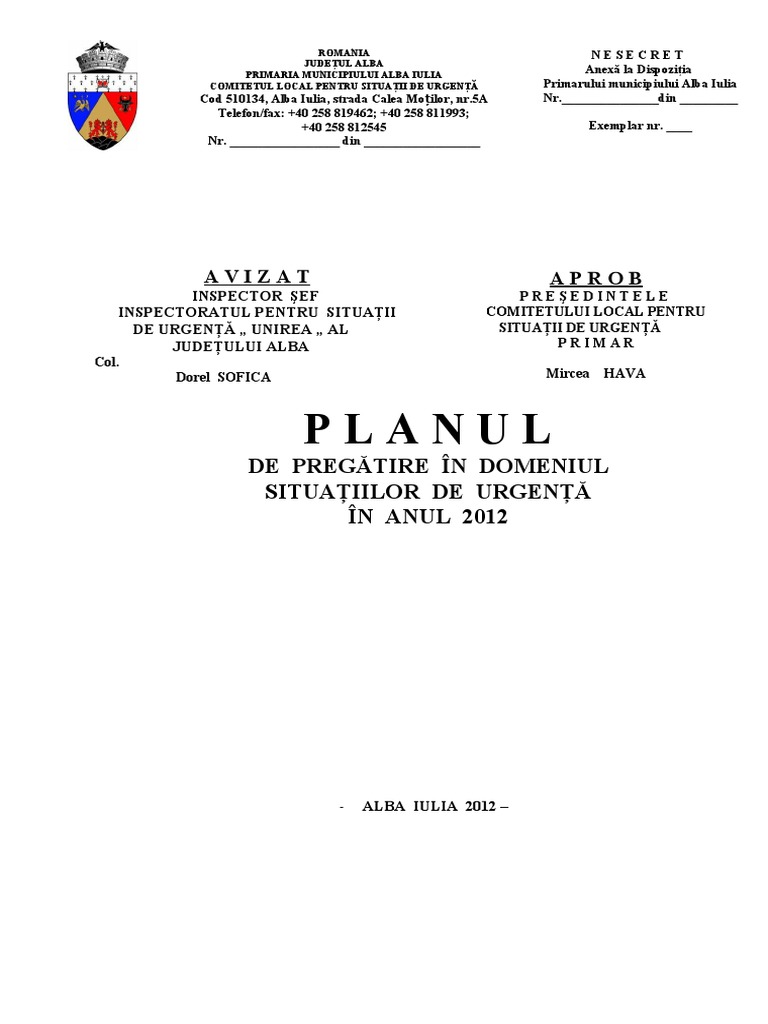Plan de Pregatire in Domeniul Situatiilor de Urgenta | PDF