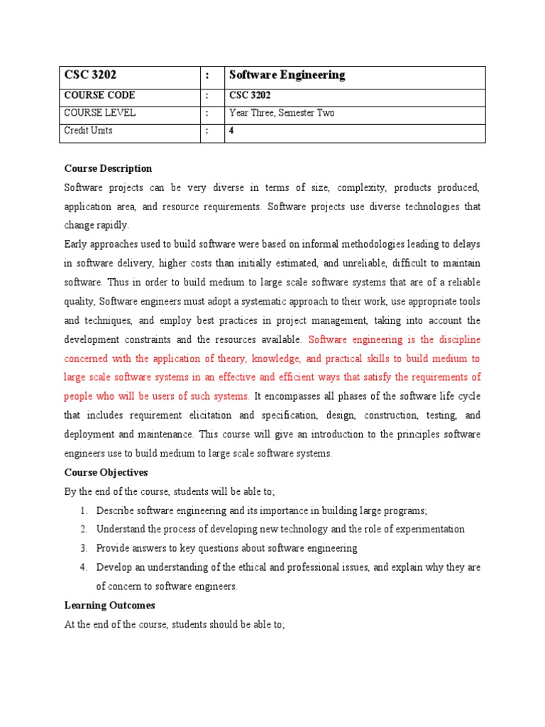 CSC 3202 Outline | PDF | Software Engineering | Engineering CSC 3202 Outline | PDF | Software Engineering | Engineering