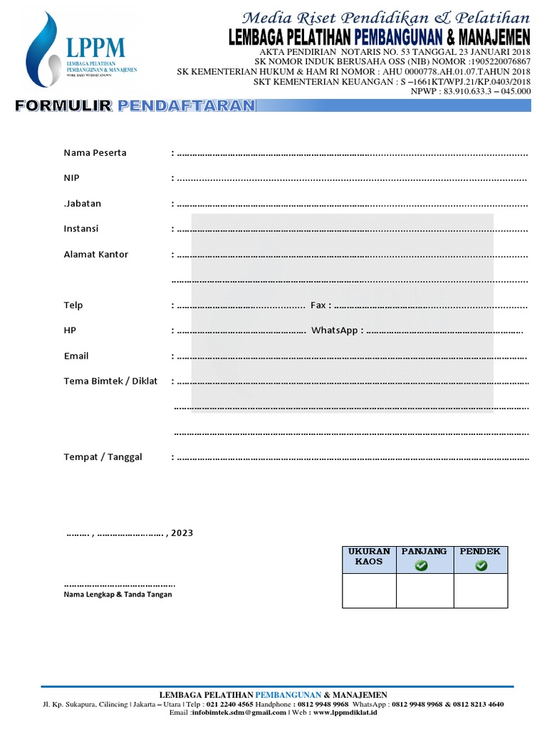 CONTOH FORMULIR-PENDAFTARAN | PDF