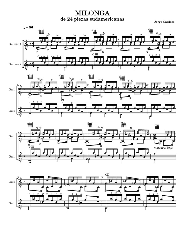MILONGA Cardoso 2guitares | PDF | Classical Guitar | Guitars