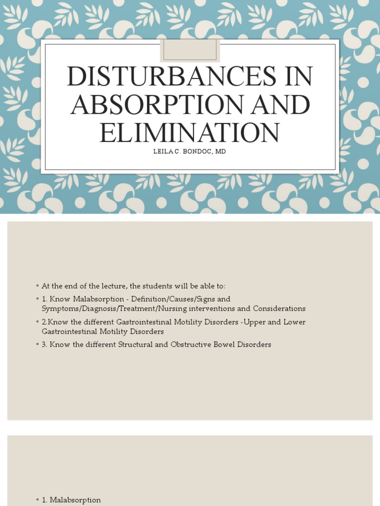 Disturbances in Absorption and Elimination | PDF | Esophagus ...