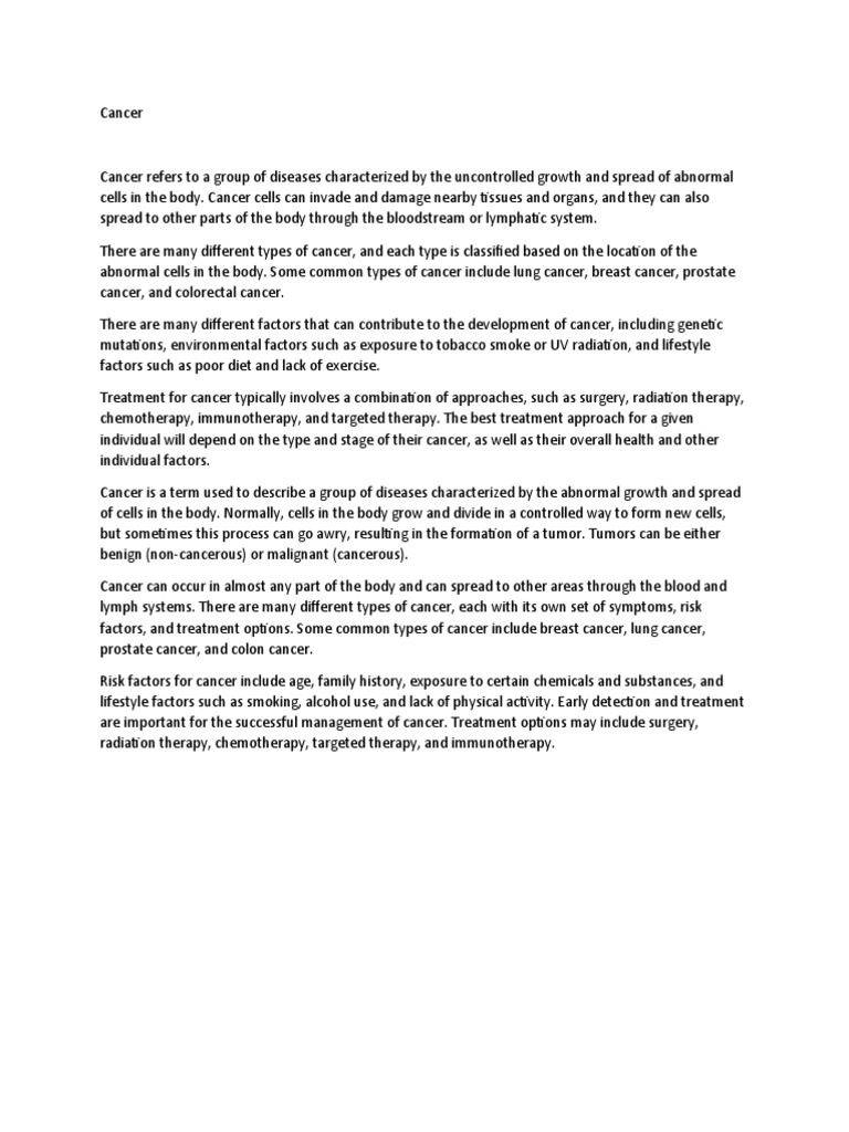 Understanding Cancer Causes Types And Treatment Pdf