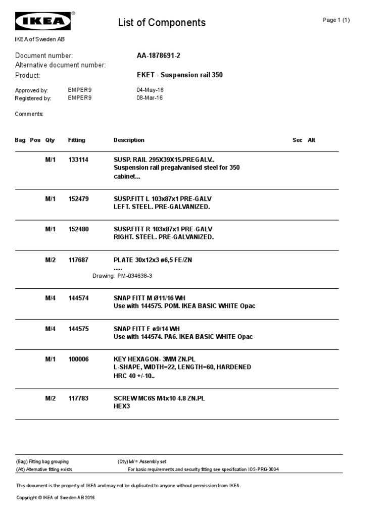 List of Components: Document Number: Alternative Document Number ...