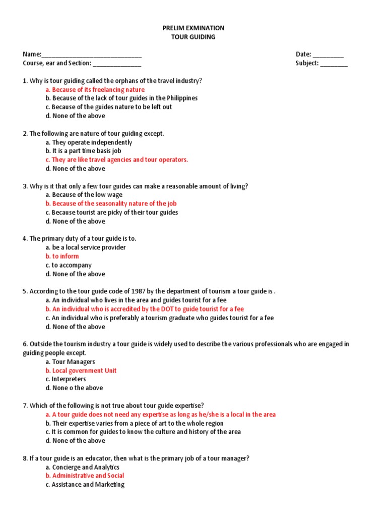 Wu, CHIN PRELIM EXAMS IN TOUR GUIDING | PDF | Tourism