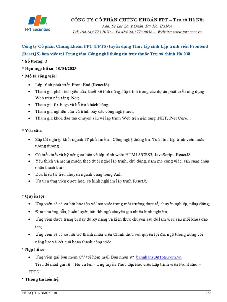 TBTD TTS Lập trình Web Frontend - ReactJS PDF | PDF