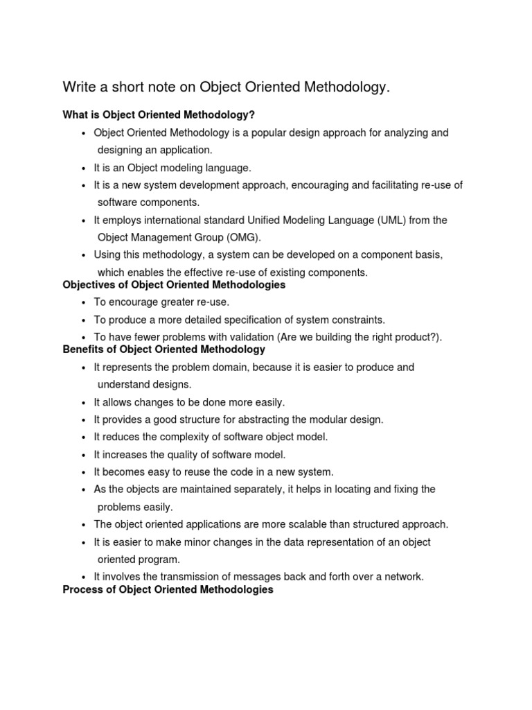Write A Short Note On Object Oriented Methodology | PDF | Object Oriented Programming | Systems ...