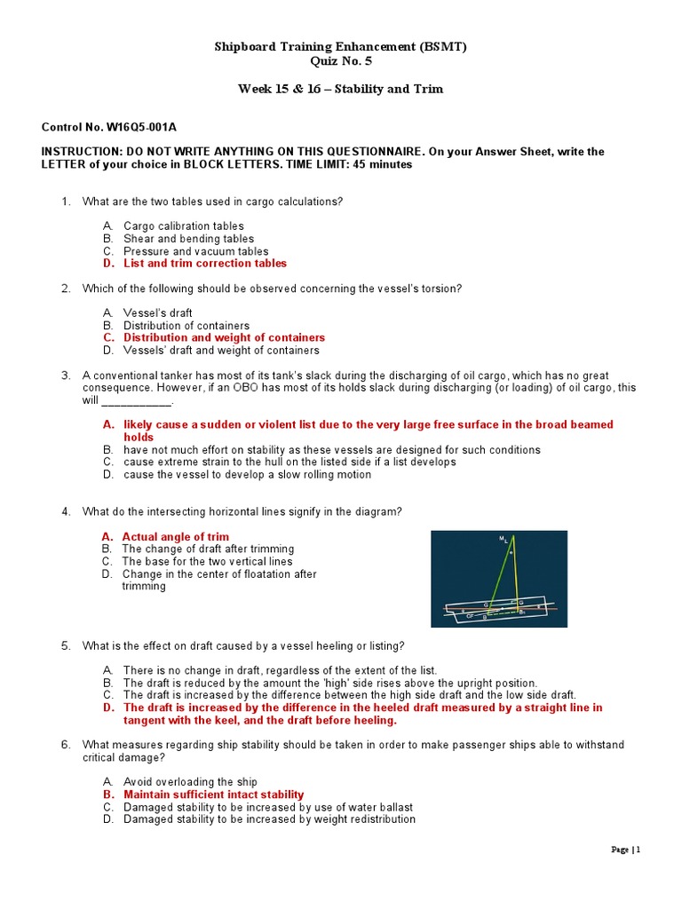 BSMT Q5 - Set A Answer Key | PDF | Buoyancy | Heavy Industry