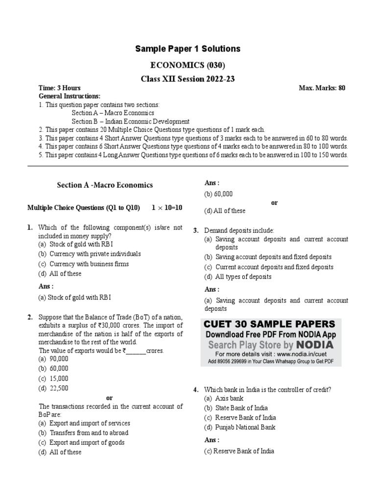 20 Sample Papers - Economics (Solved) PDF | Download Free PDF | Fiscal ... 20 Sample Papers - Economics (Solved) PDF | Download Free PDF | Fiscal ...