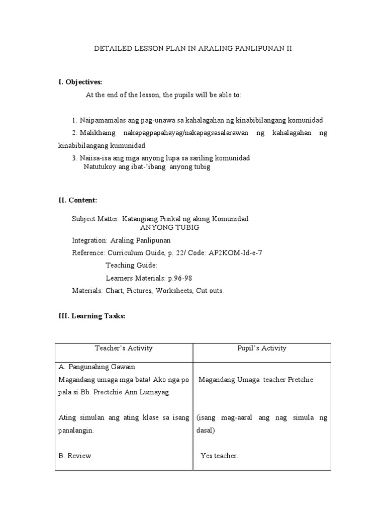 Detailed Lesson Plan in Aral Pan Pretchie | PDF