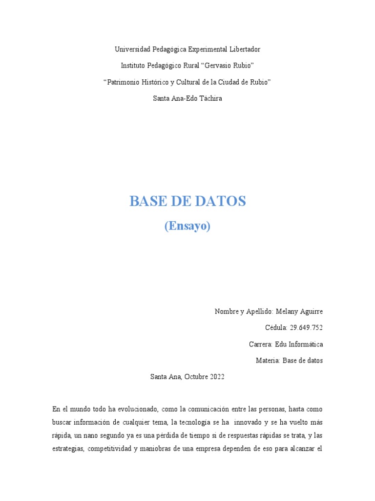 Ensayo (Base de Datos) | PDF | Bases de datos | Gestión de datos