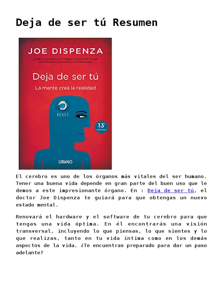 Resumen Deja de Ser Tu | PDF