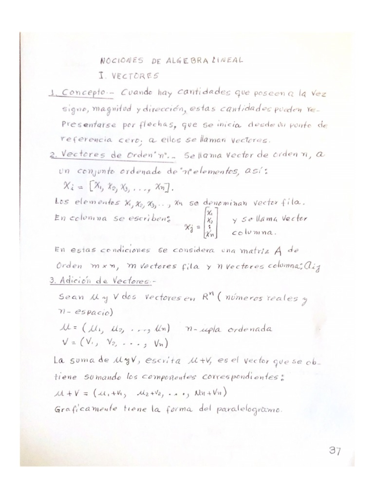 Nociones de Algebra Lineal PDF | PDF