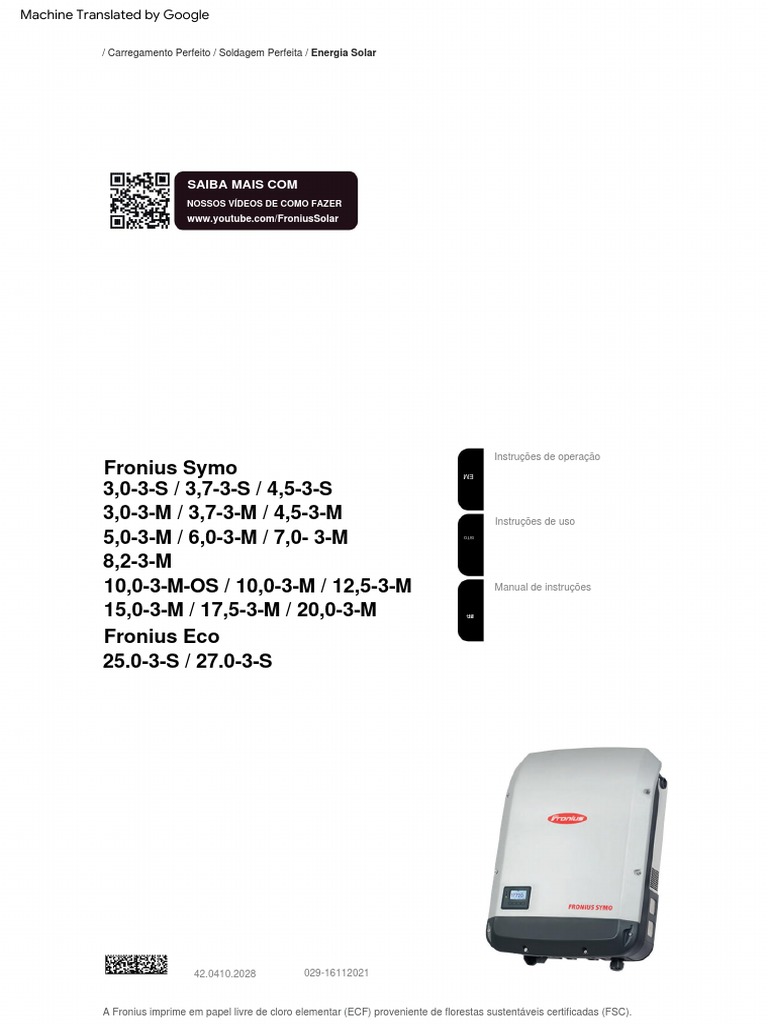 Manual Fronius Symo e Eco PDF | PDF | Rede de computadores | USB