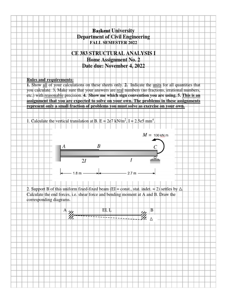 CE 383 Structural Analysis Assignment 2 | PDF | Teaching Methods & Materials