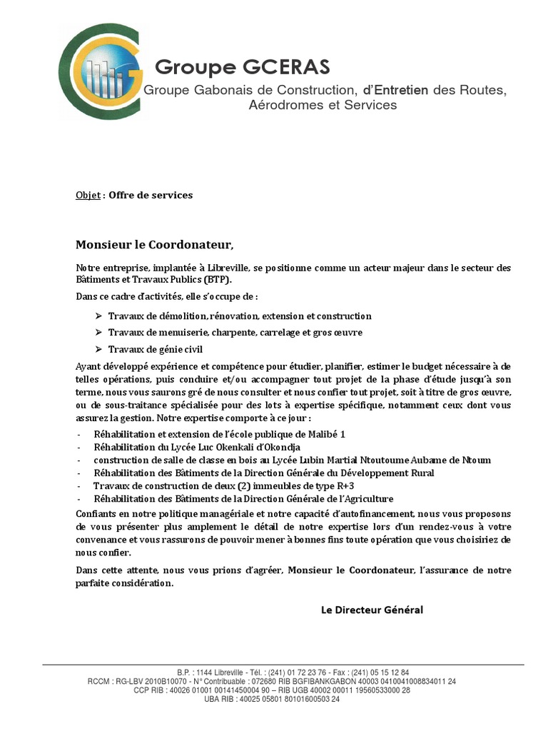Offre de services BTP à Libreville | PDF | Affaires