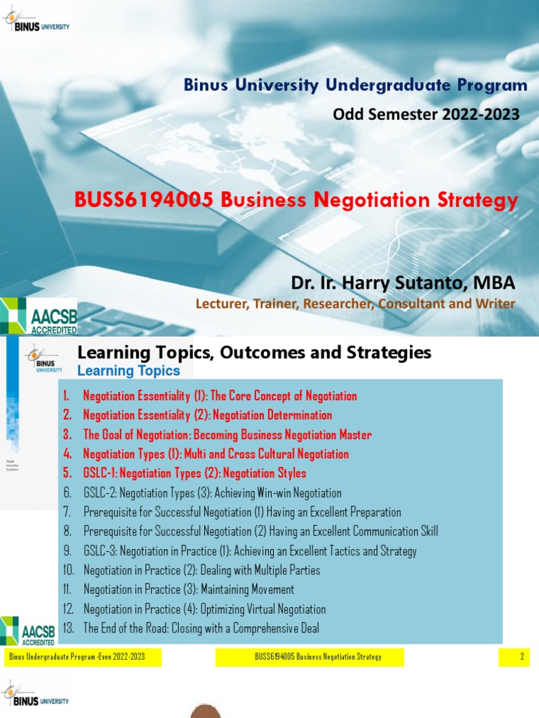 Business Negotiation Strategy DR Ir Harry Sutanto, MBA-GSLC1 | PDF ...