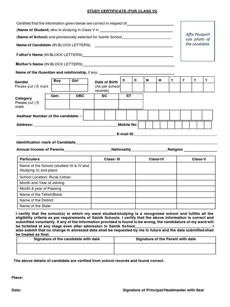 Navodaya Study Certificate Template | PDF | Government And Personhood ...