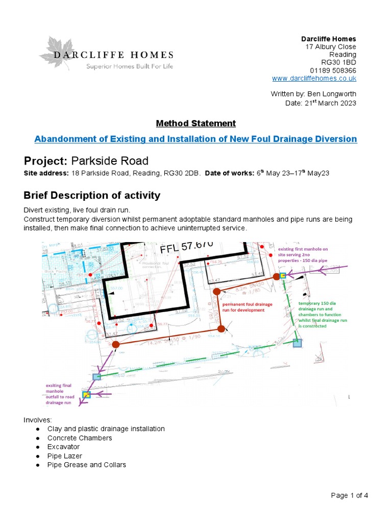 Method Statement - Foul Drainage Abandonment | Download Free PDF | Occupational Safety And ...