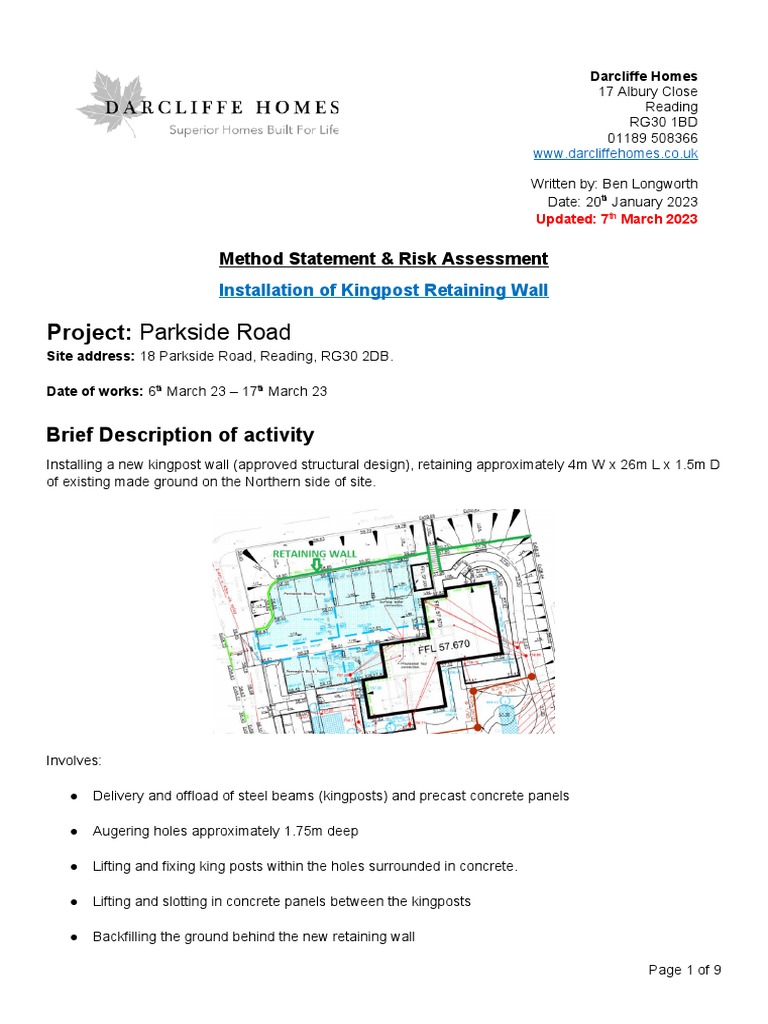 Method Statement & Risk Assessment - Kingpost Retaining Wall - Parkside ...