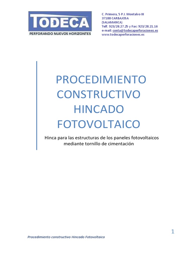 Procedimiento Constructivo Hincado Fotovoltaico | PDF | Fundación (Ingeniería)