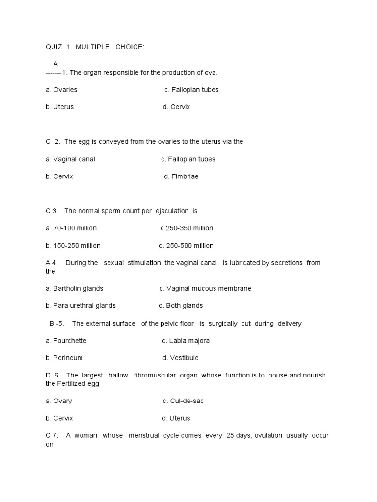 CAMCA QUIZ Review | PDF | Ovary | Uterus