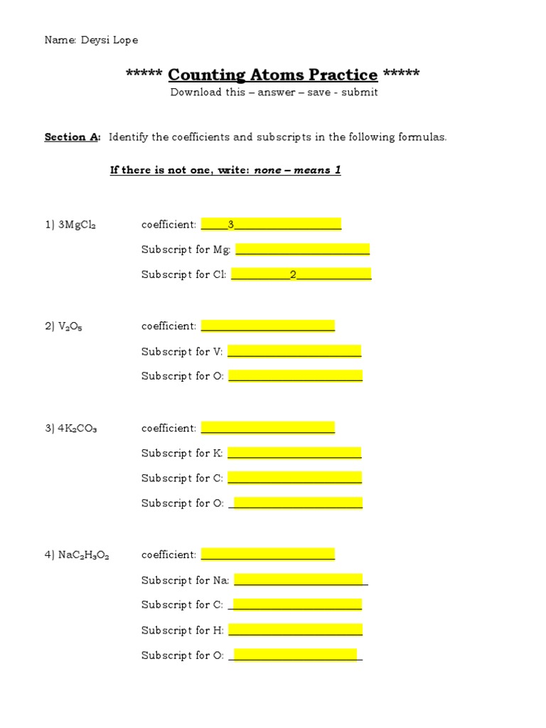 Counting Atoms Worksheet | PDF | Molecules | Natural Sciences