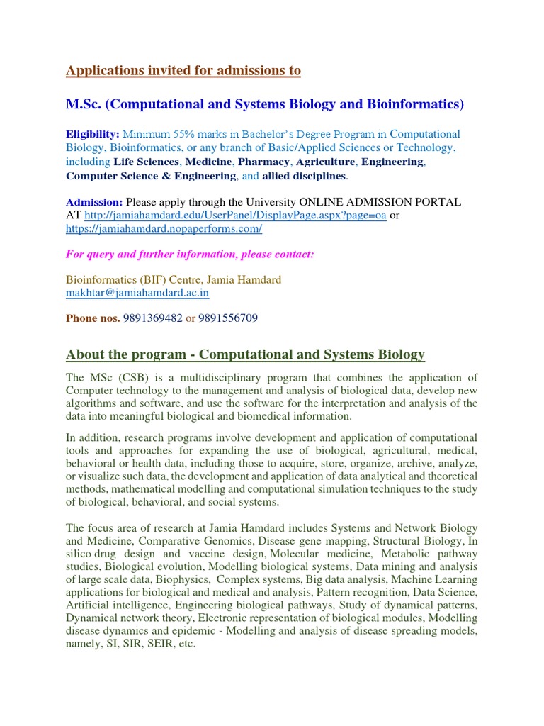 MSC (Comp Bio) - Sept 23 2021 | PDF | Computational Biology ...