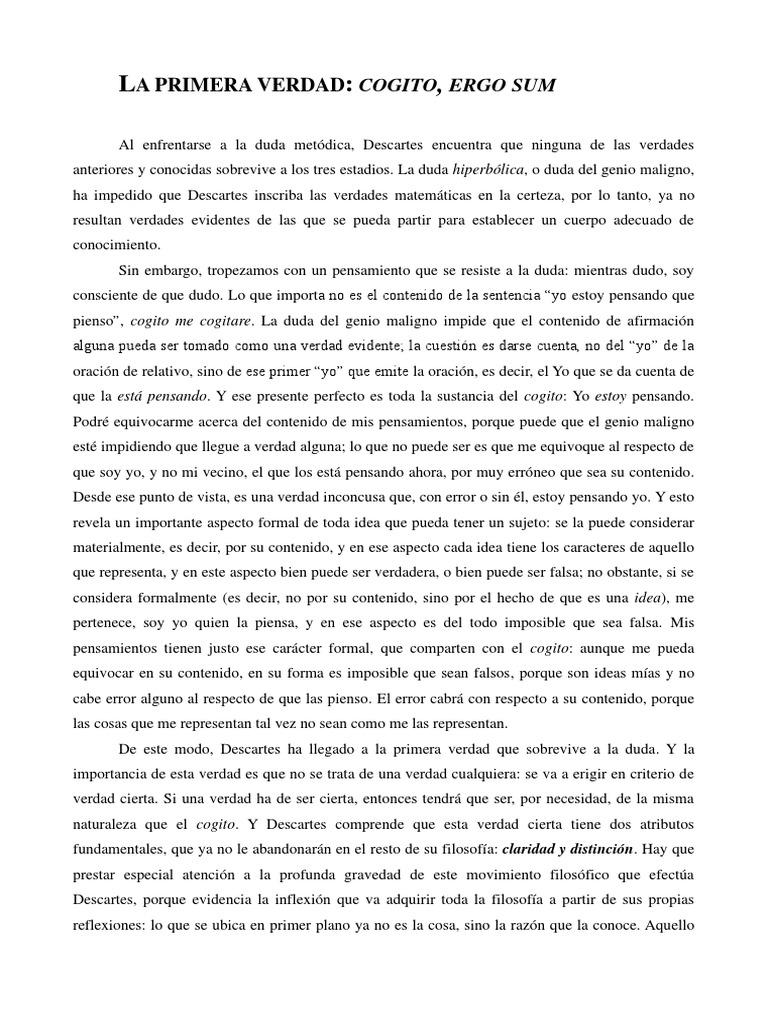 El Cogito de Descartes: Primera Verdad | PDF | Verdad | René Descartes
