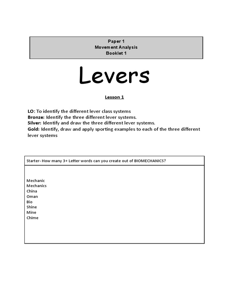 Booklet 1 Levers | PDF | Lever | Classical Mechanics