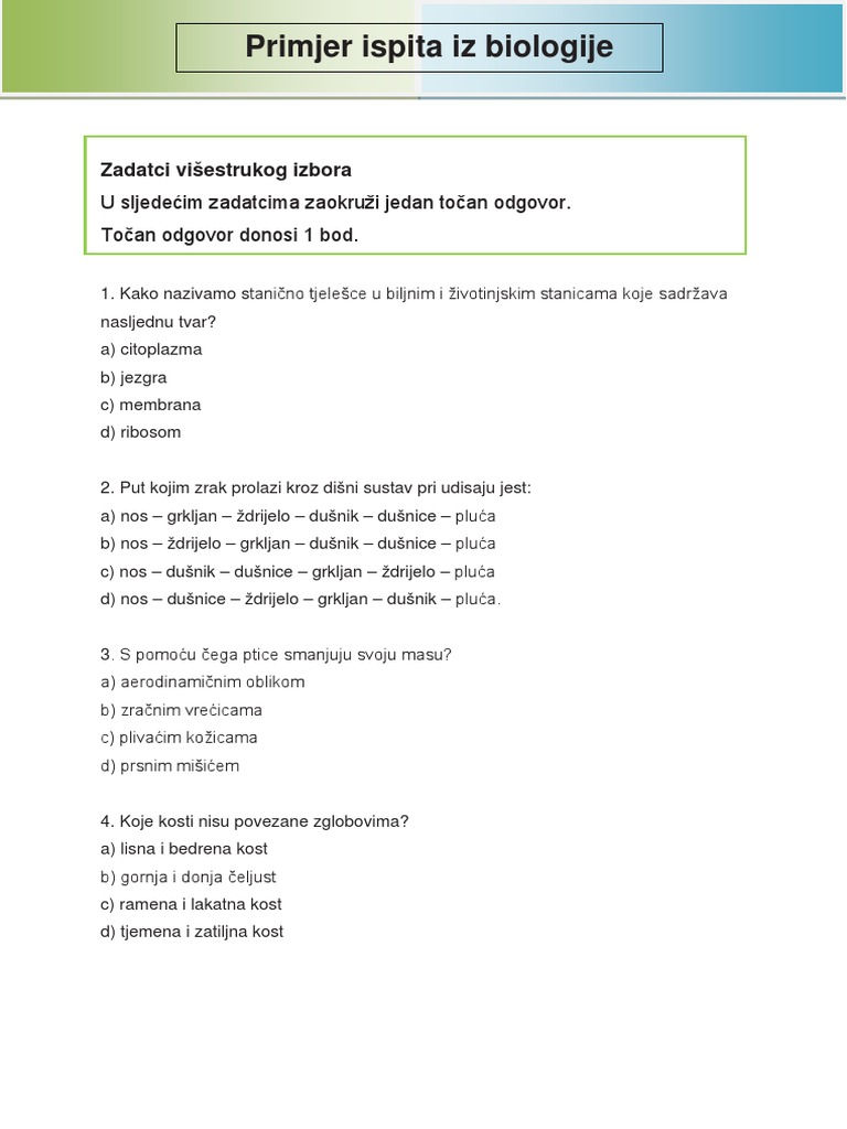 Ispit Iz Biologije | PDF