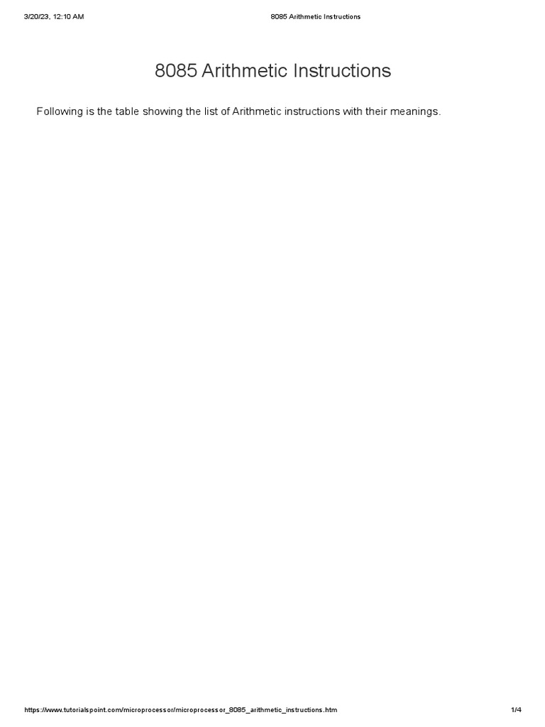 8085 Arithmetic Instructions | PDF | Office Equipment | Integrated Circuit