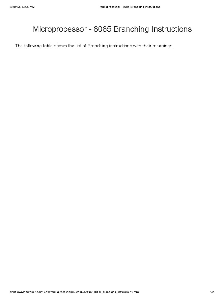 Microprocessor - 8085 Branching Instructions | PDF | Central Processing Unit | Computing
