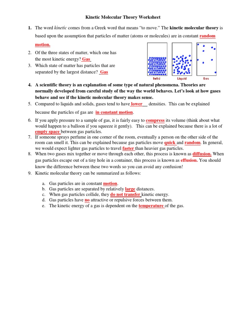 4 Kinetic Molecular Theory Worksheet Key | PDF